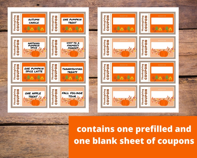 Thanksgiving Printable Coupons, Thanksgiving Gift Vouchers, Autumn ...