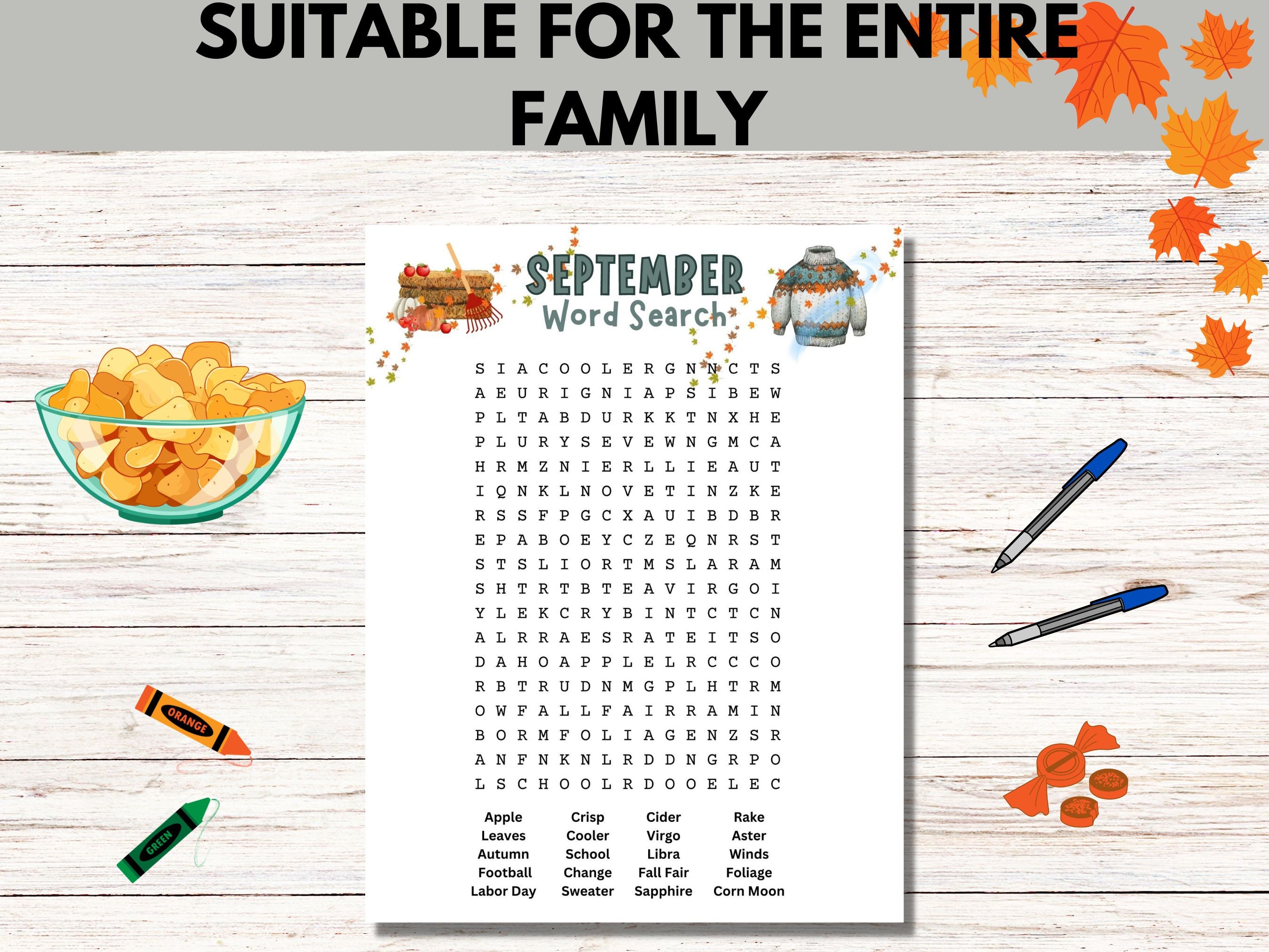 September Word Search, Autumn Word Find, Printable Puzzle - Etsy
