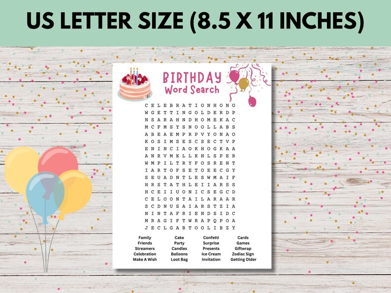 Printable Birthday Word Search, Birthday Puzzle for Kids & Adults ...