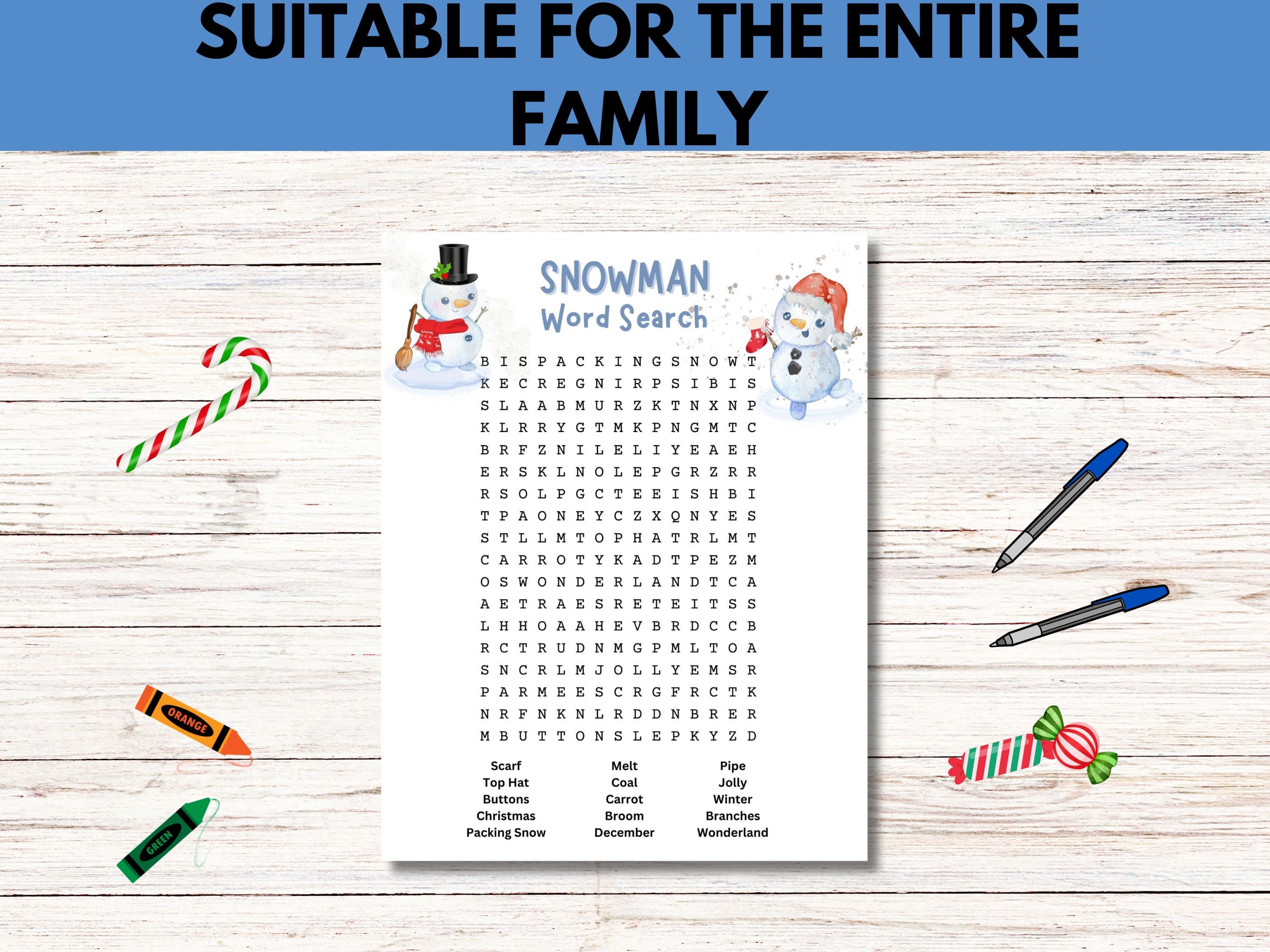 Snowman Word Search Printable, Christmas Word Find, Winter Word Hunt - Etsy