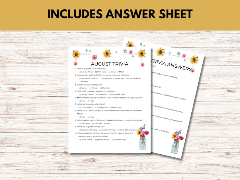 August Trivia Game Printable, Summer Puzzle, August Memorabilia - Etsy