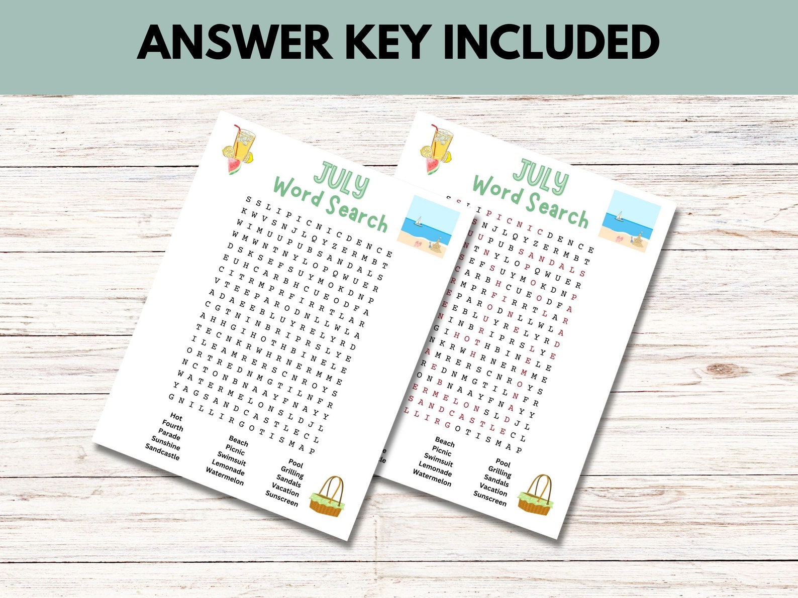 July Word Search, July Classroom Activity, Summer Word Search Puzzle - Etsy