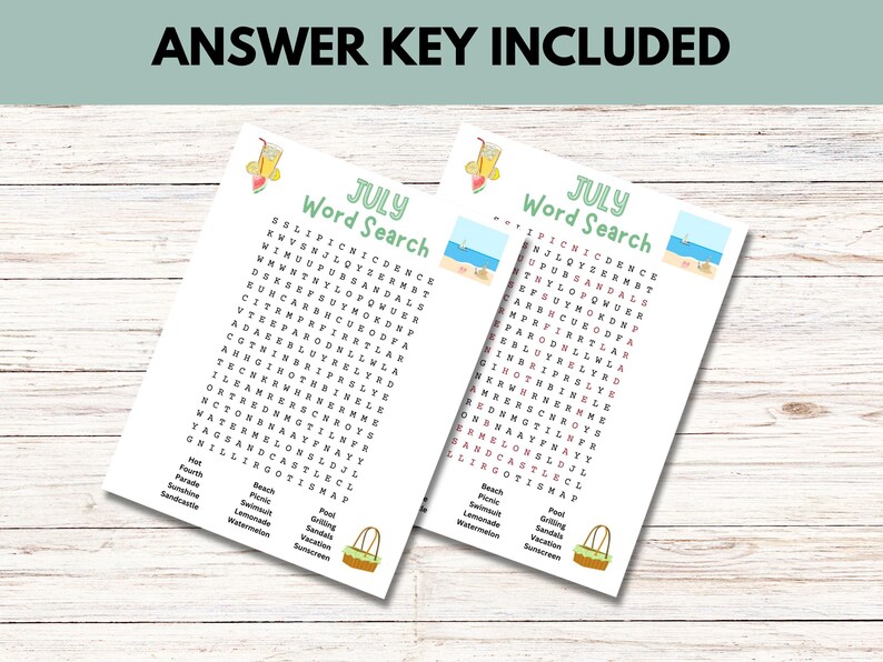 July Word Search, July Classroom Activity, Summer Word Search Puzzle - Etsy