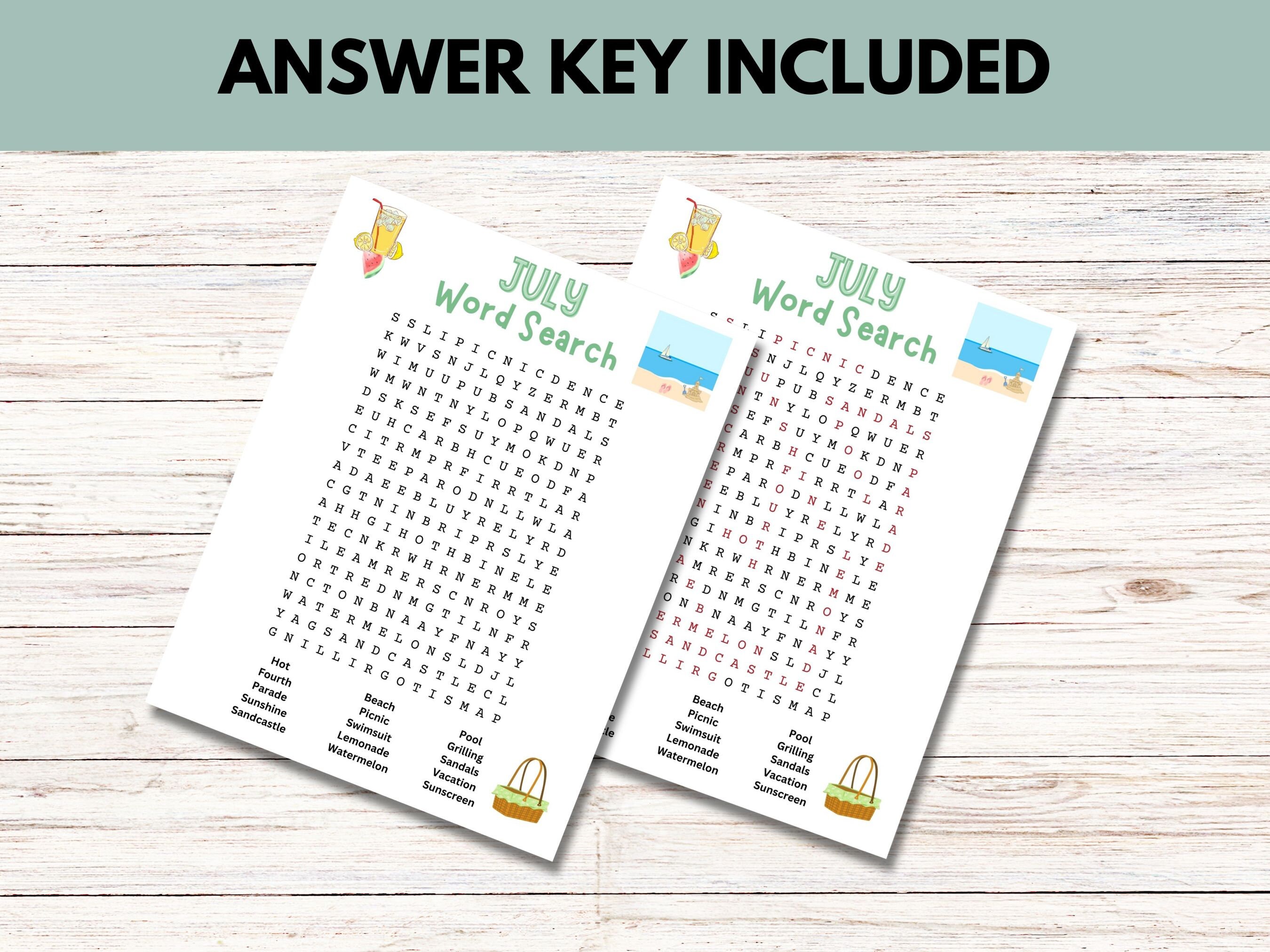 July Word Search, July Classroom Activity, Summer Word Search Puzzle - Etsy