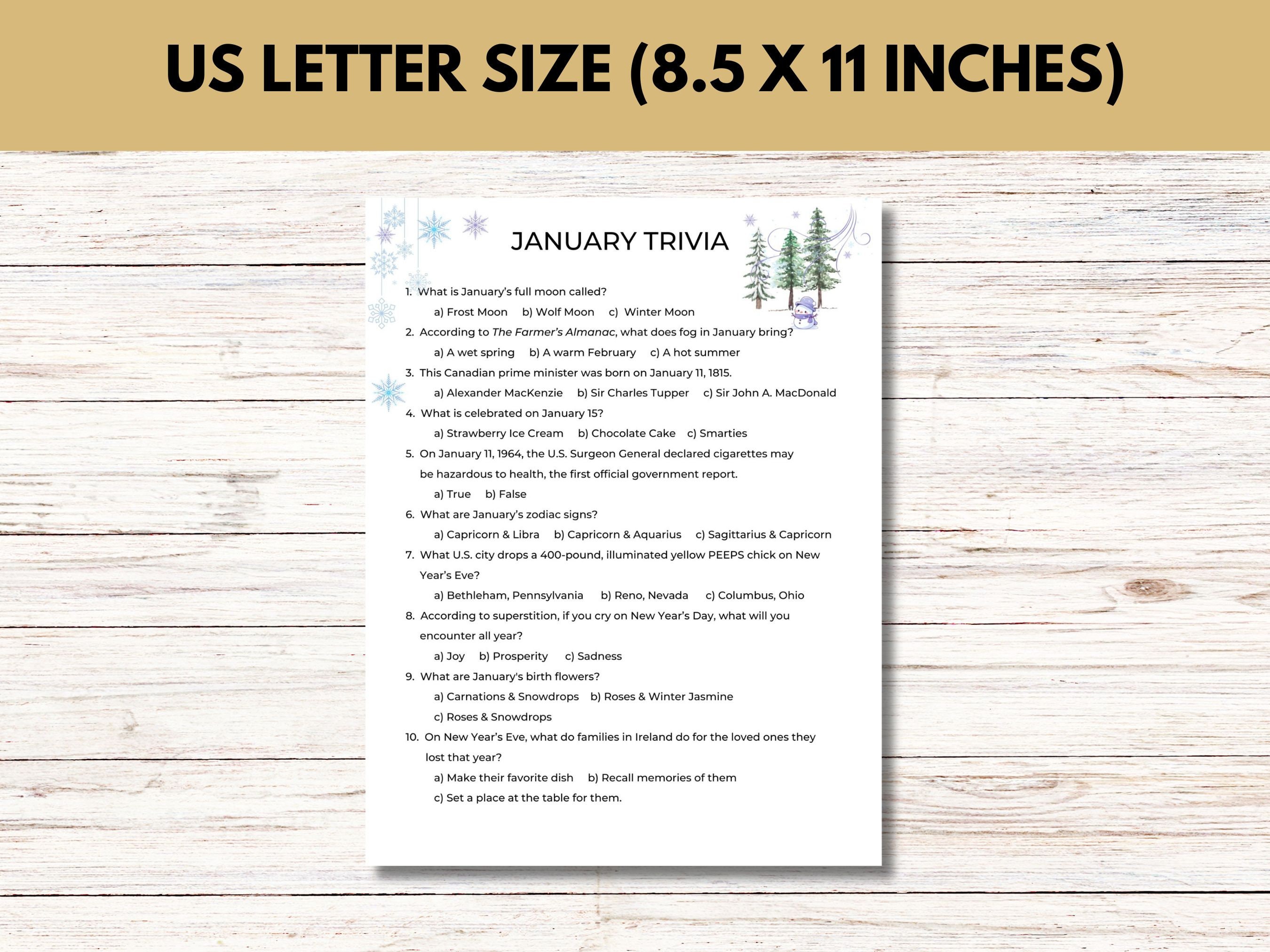 January Trivia Printable Game, Winter Word Game, Winter Home School ...
