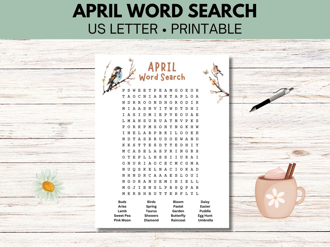 April Word Search, Spring Word Find, Easter Printable Game - Etsy