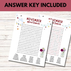 November Word Search, Autumn Word Find, Fall Printable Puzzle - Etsy