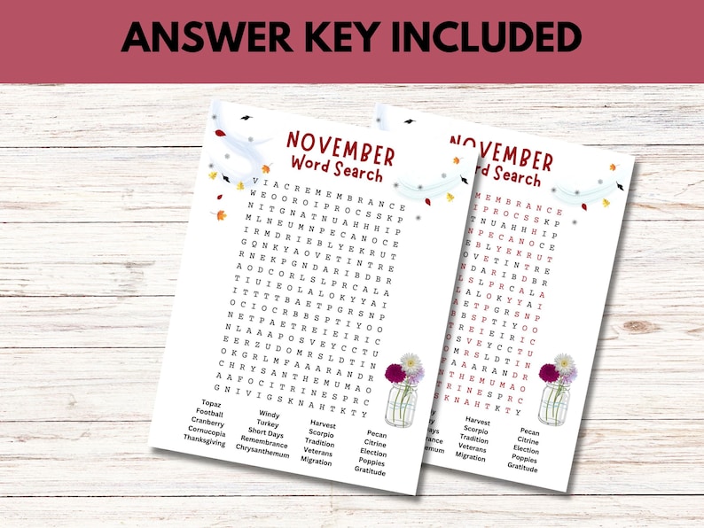 November Word Search, Autumn Word Find, Fall Printable Puzzle - Etsy
