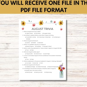 August Trivia Game Printable, Summer Puzzle, August Memorabilia - Etsy