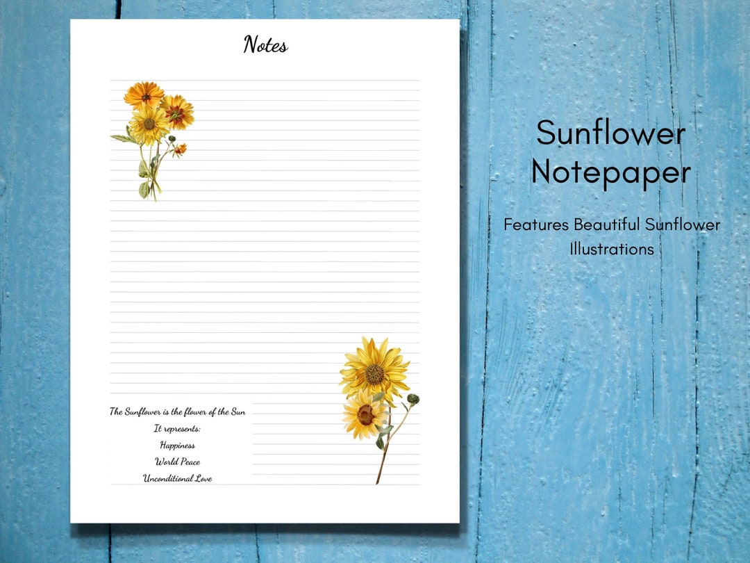 Printable Sunflower Notepaper Set, Handcrafted Floral Stationery ...
