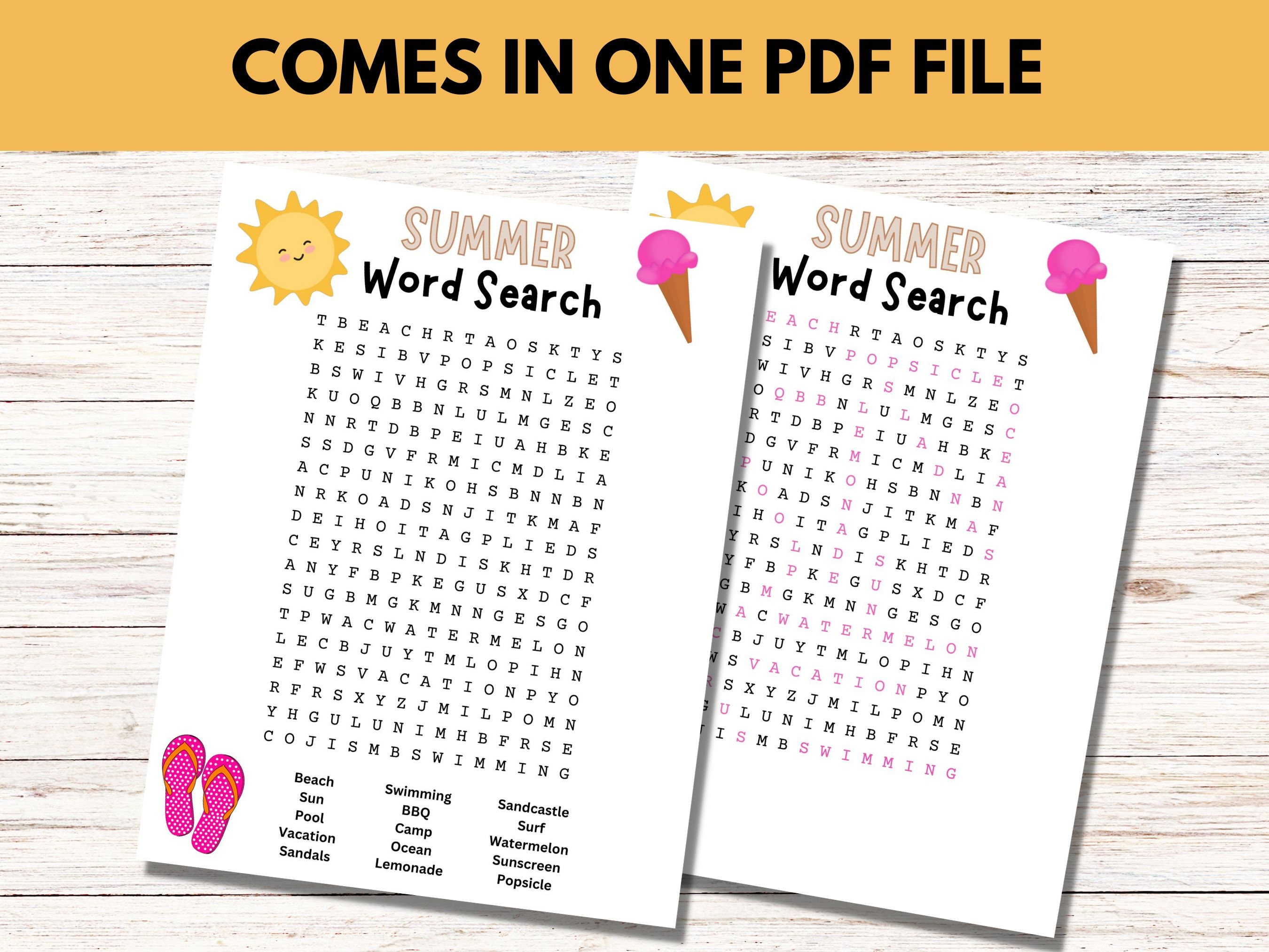 Summer Word Search, Summer Classroom Activity, Summer Home-school Fun ...