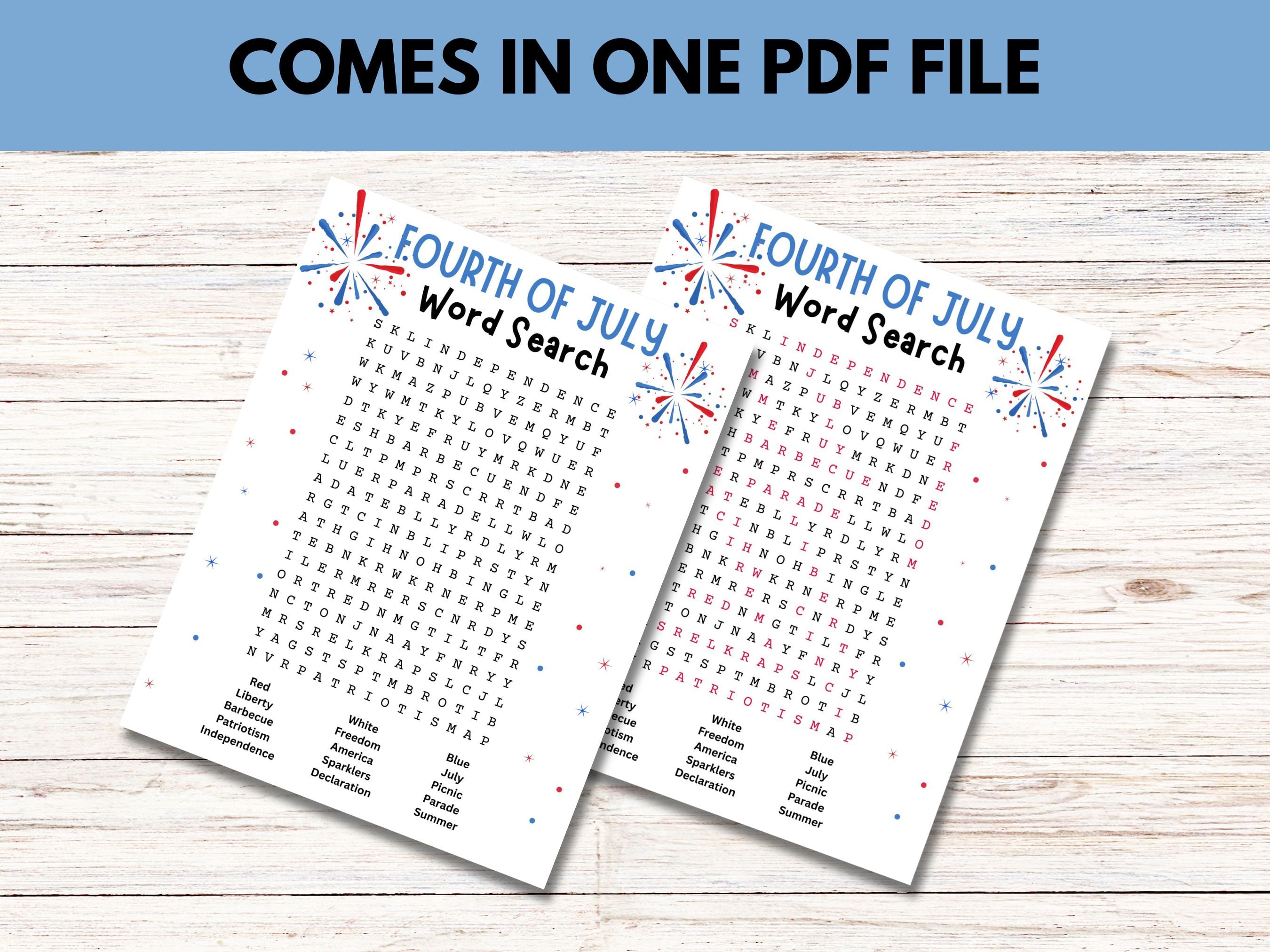 Fourth of July Word Search, Independence Day Word Search, Fourth of ...