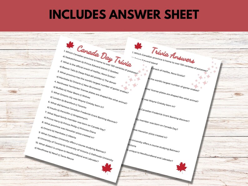 Canada Day Trivia Game, July First Printable, Canadian Memorabilia - Etsy