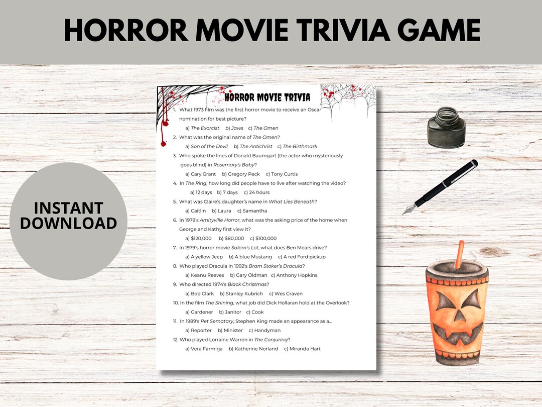 Horror Movie Trivia Game Printable, Halloween Party Game, Spooky Movie ...