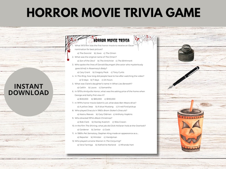 Horror Movie Trivia Game Printable, Halloween Party Game, Spooky Movie ...