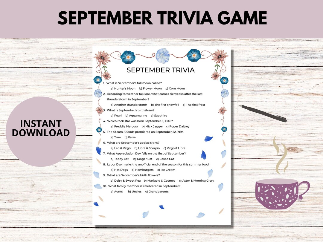 September Trivia Game Printable, Autumn Trivia Game, September ...