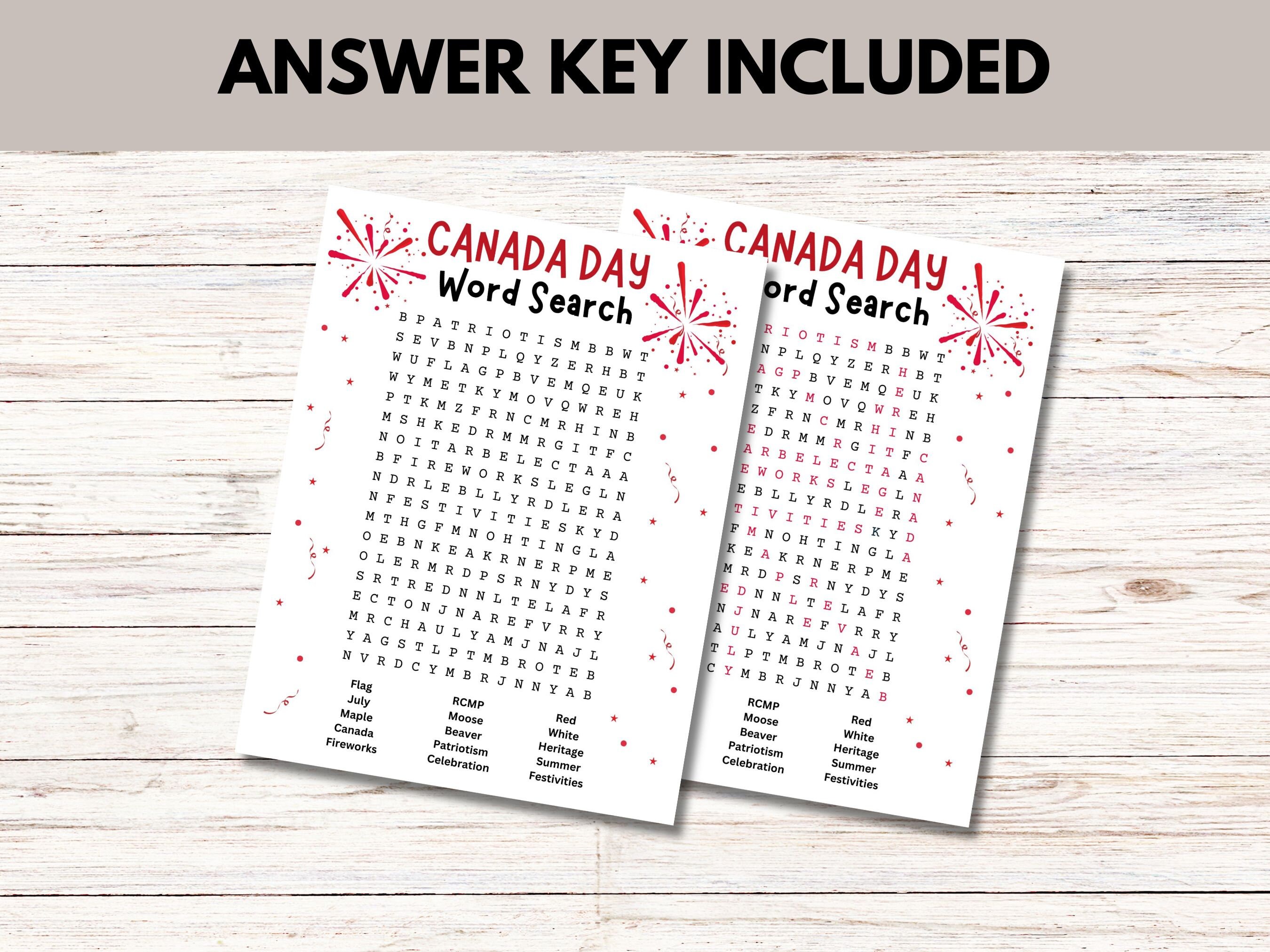 Canada Day Word Search, Summer Word Search, Canada Day Classroom ...
