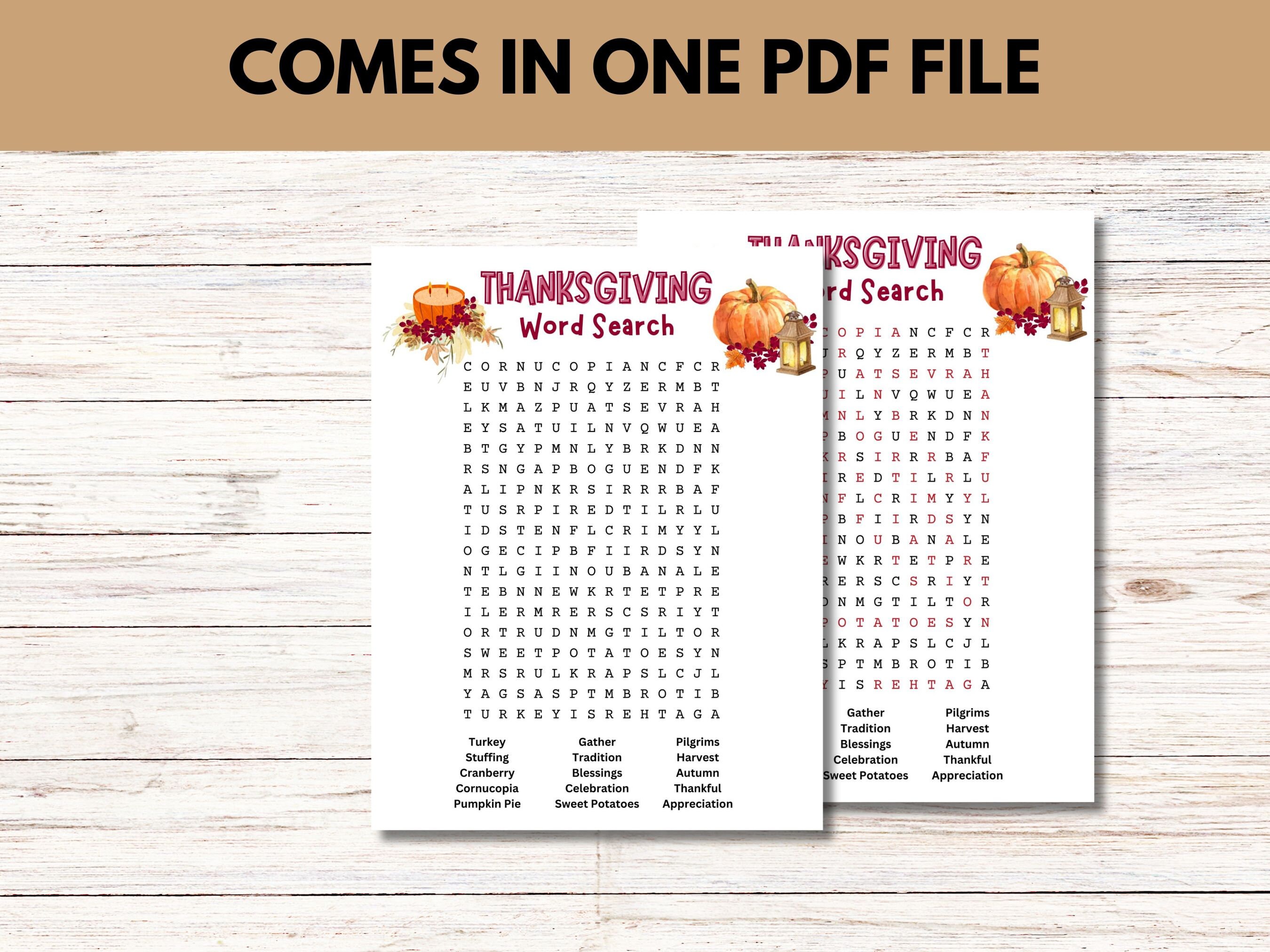 Thanksgiving Word Search Printable, Autumn Word Find, Fall Classroom ...