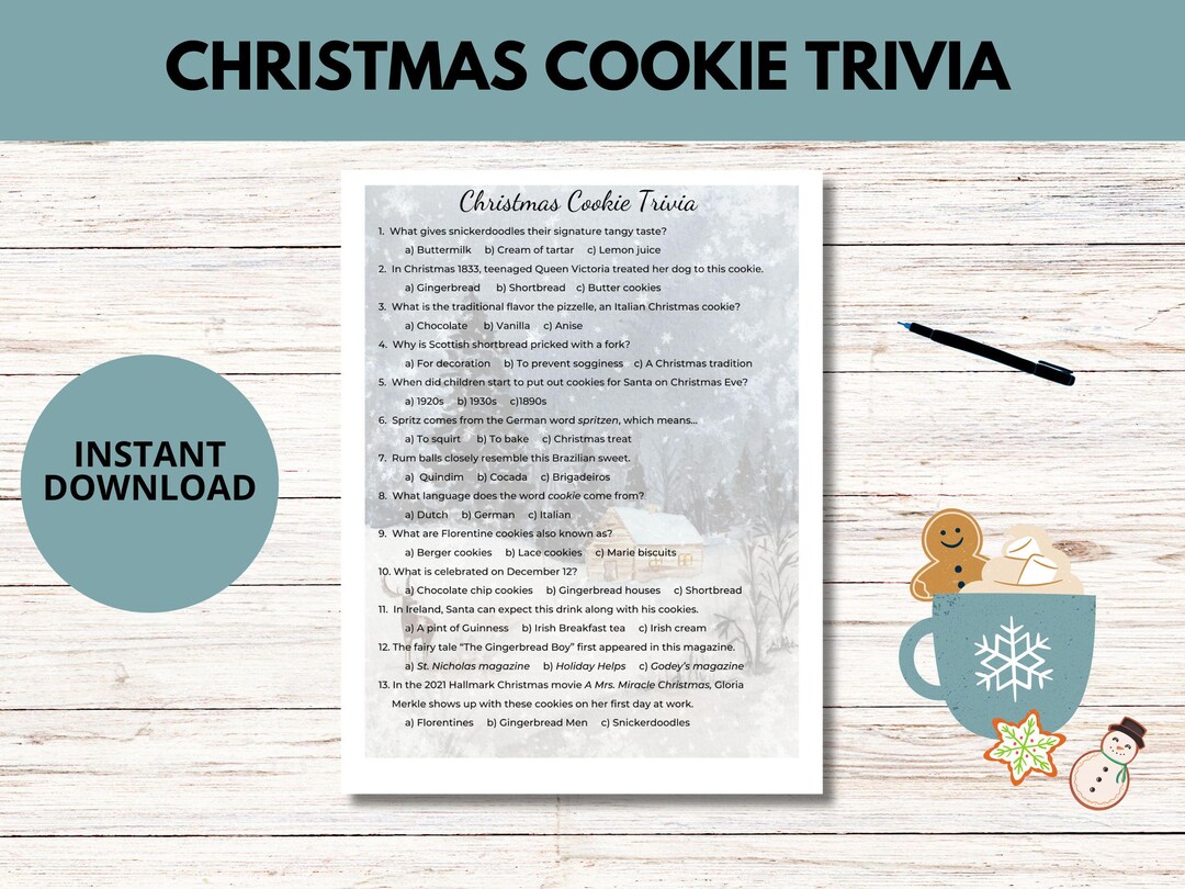 Christmas Cookie Trivia Game, Printable Holiday Activity, Festive ...