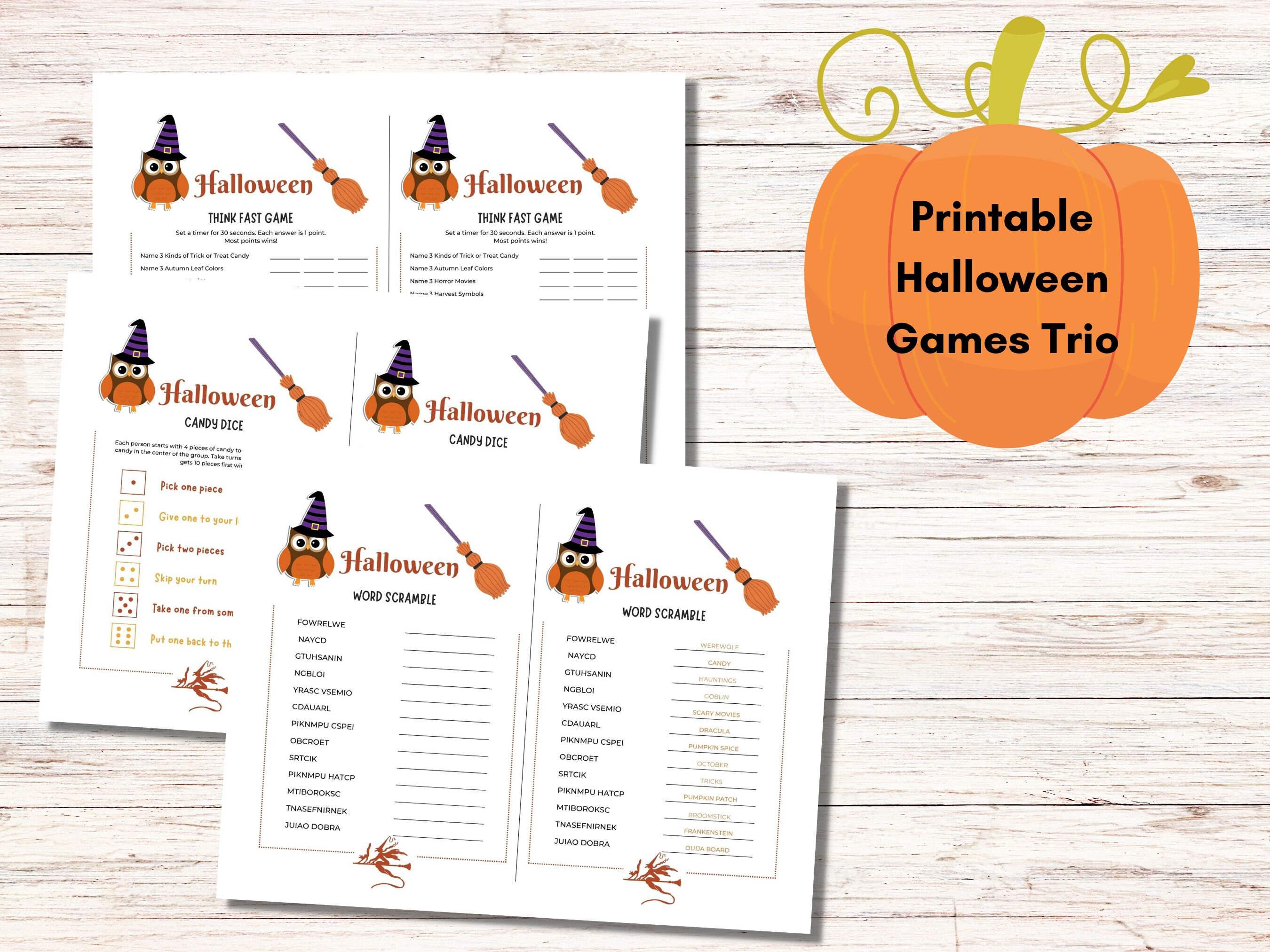 Printable Halloween Games Bundleword Scramble, Candy Dice, & Think Fast ...