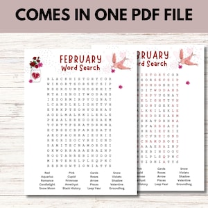 February Word Search Printable, Winter Word Find, Valentine's Day Word ...