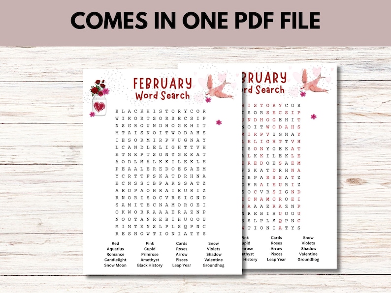 February Word Search Printable, Winter Word Find, Valentine's Day Word ...