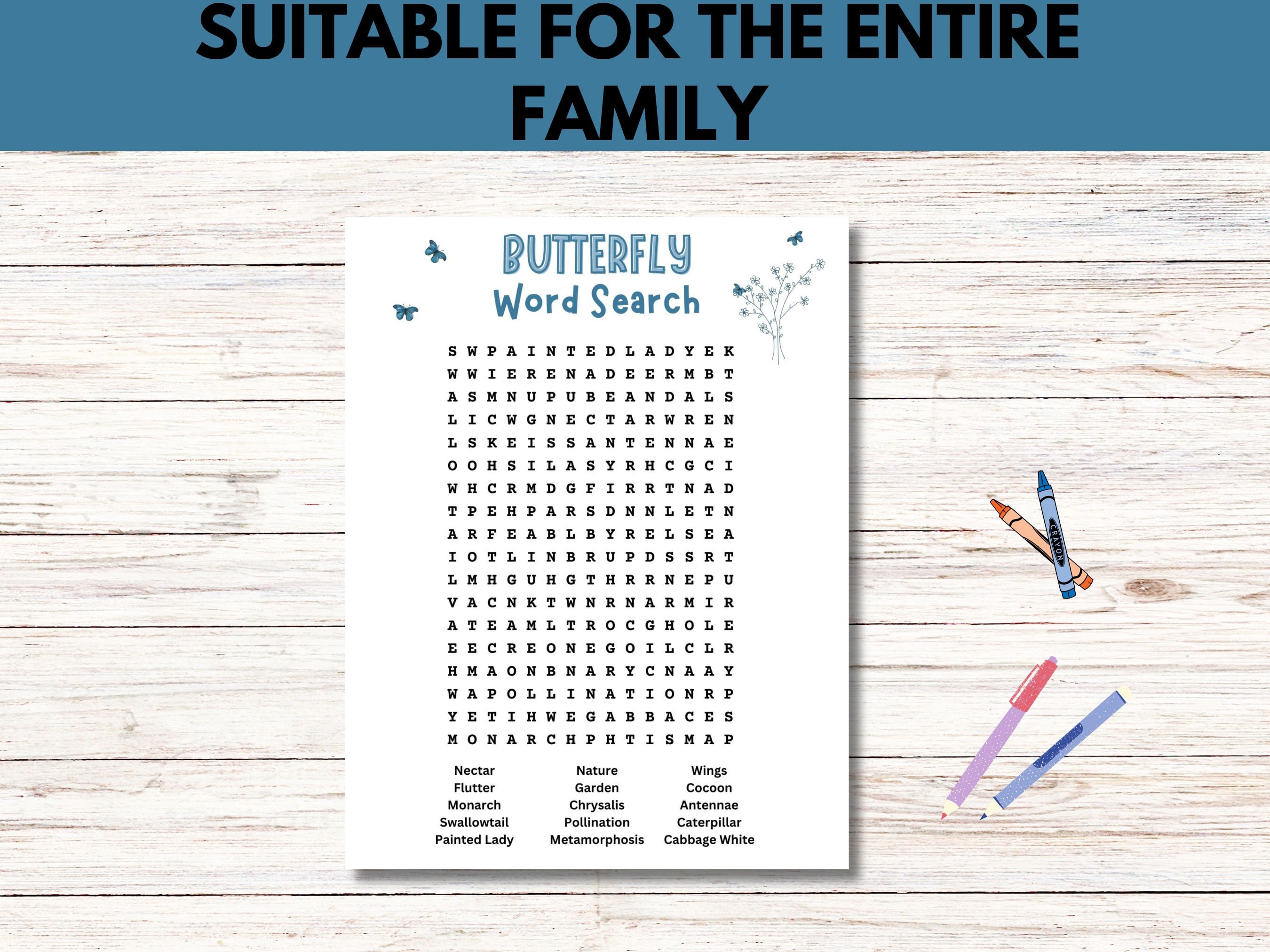 Butterfly Word Search, Spring Word Find, Spring Classroom Activity - Etsy