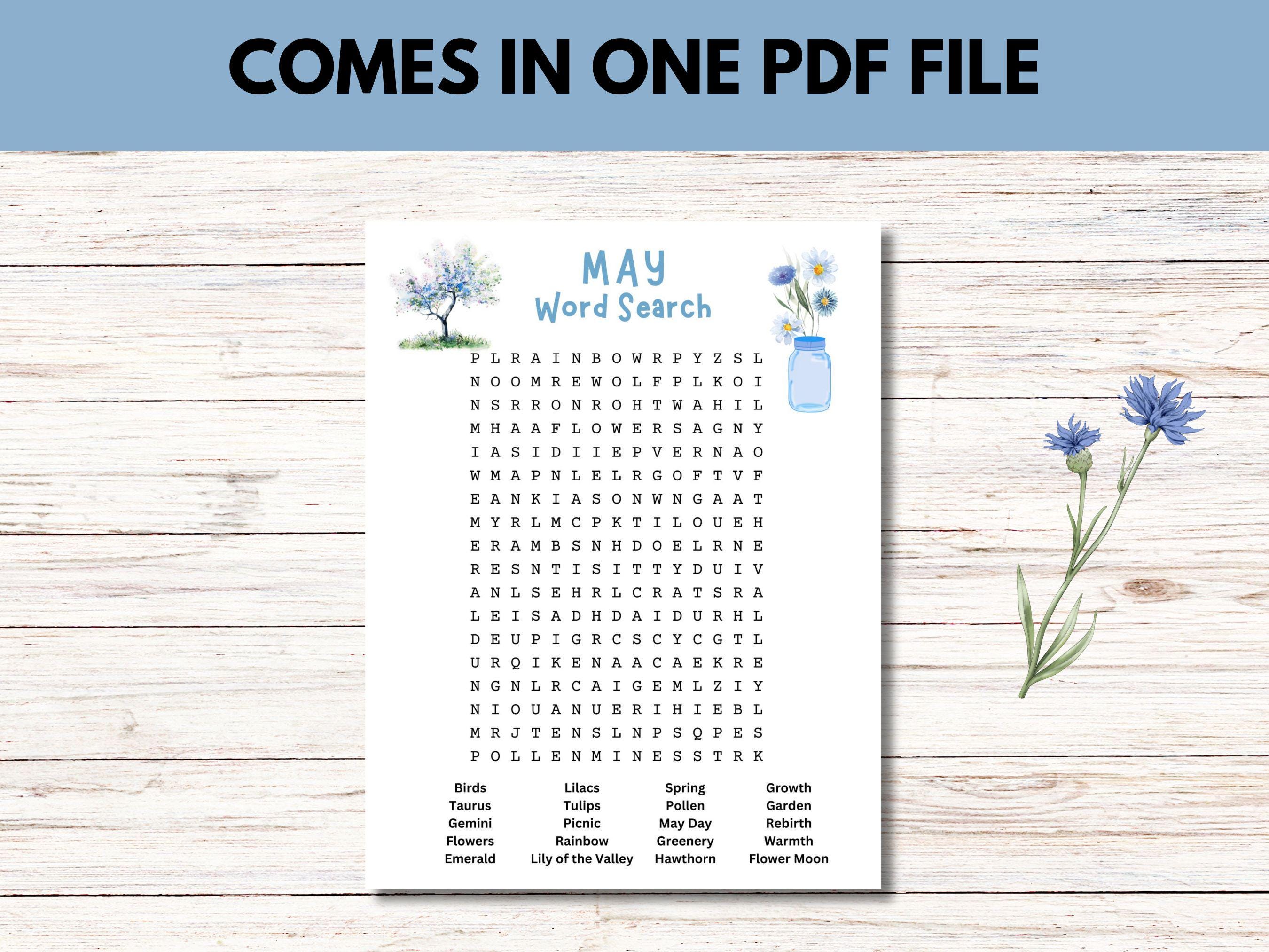 Printable May Word Search Puzzle, Spring Classroom Activity (digital ...