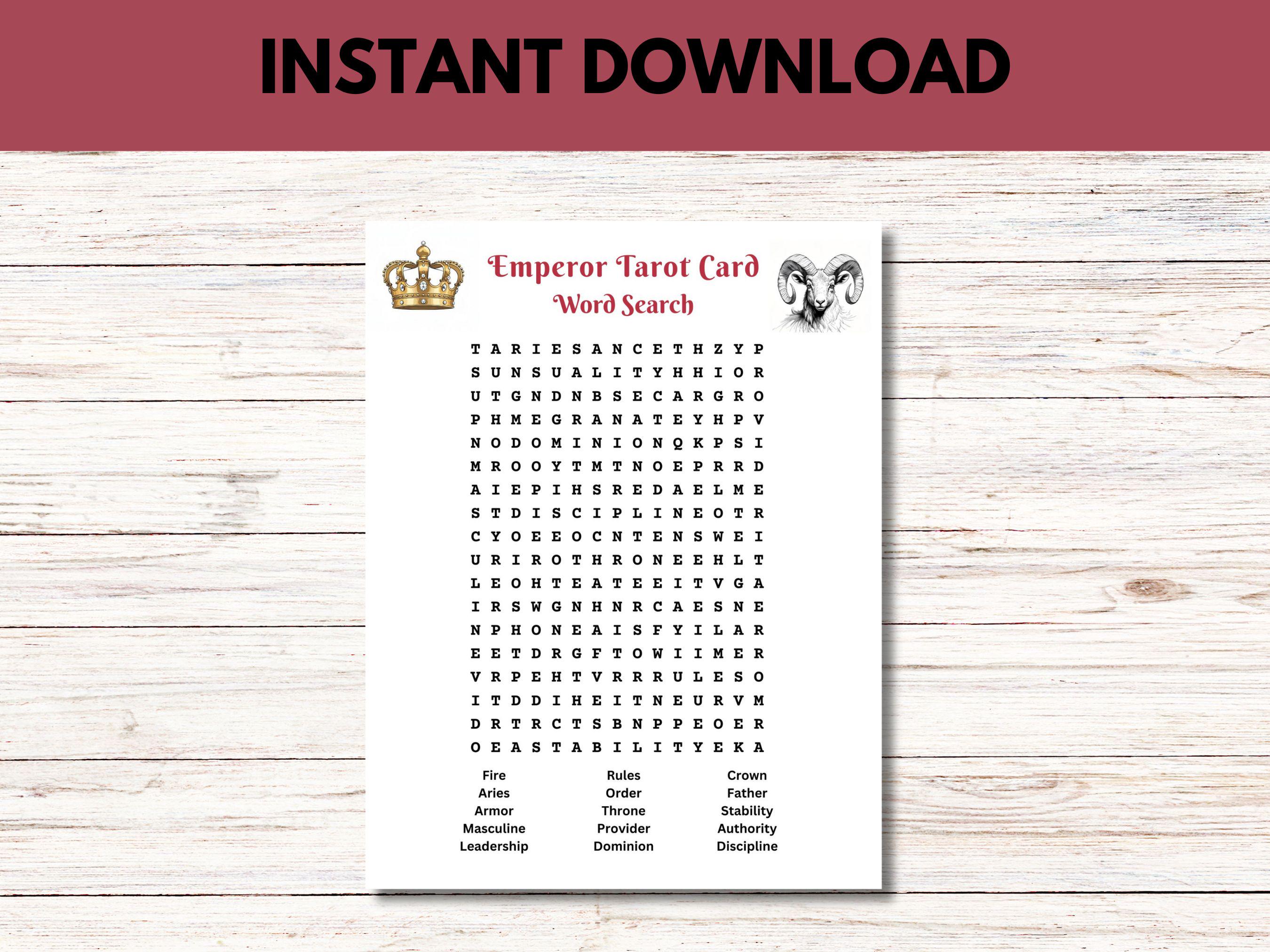 The Emperor Tarot Card Word Search Printable, Tarot Education, Tarot ...