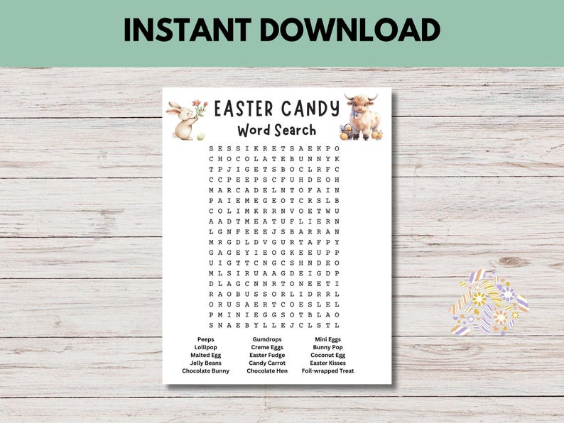 Easter Candy Word Search Printable, Spring Word Hunt, Easter Home ...