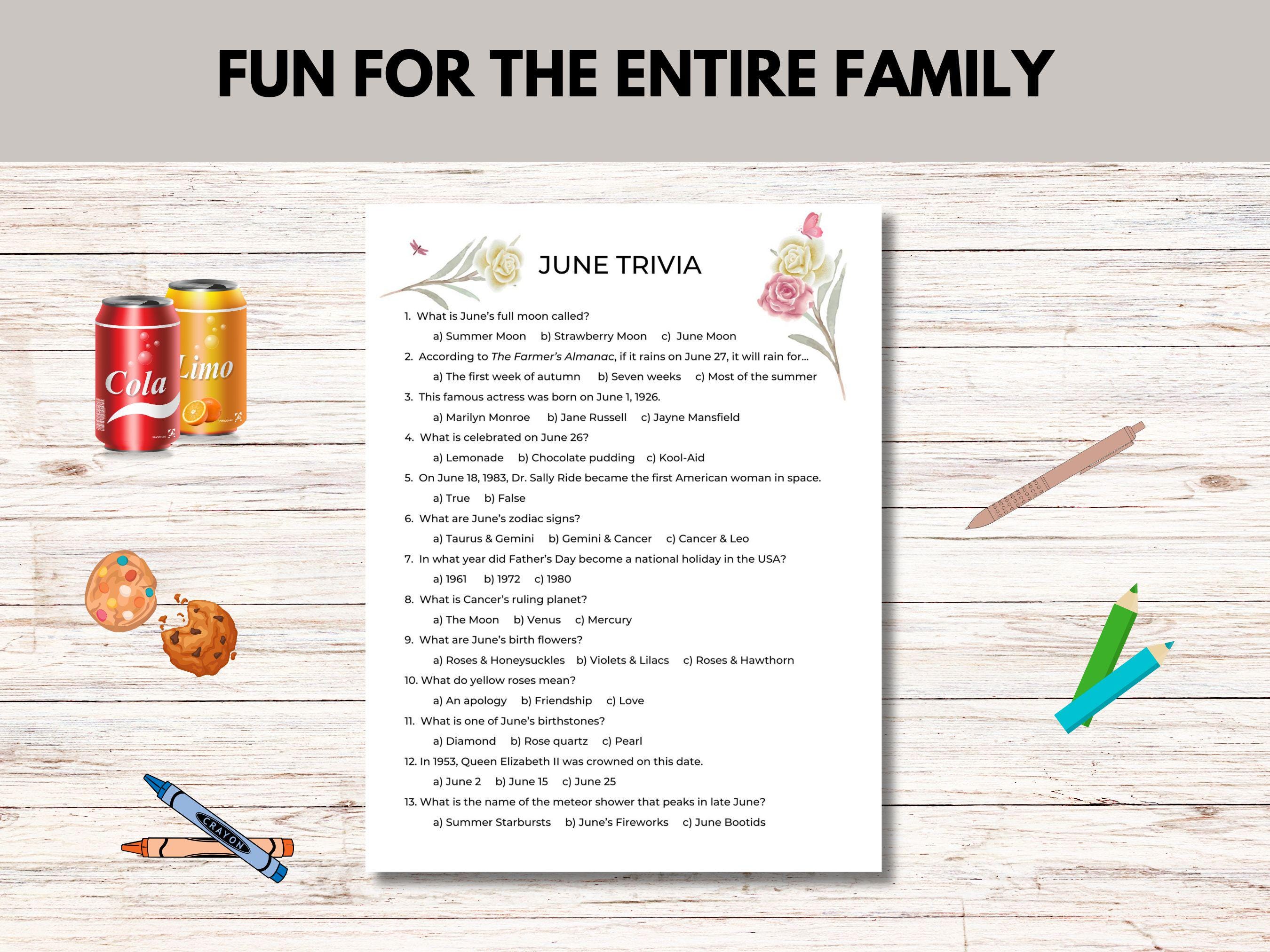 Printable June Trivia Game, Summer Party Quiz (digital Download) - Etsy