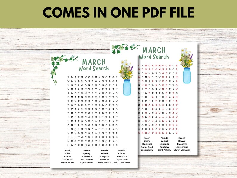 March Word Search Printable, Spring Word Find, Saint Patrick's Day Word ...