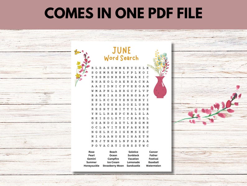 June Word Search Printable, Summer Word Hunt, June Word Find Classroom ...