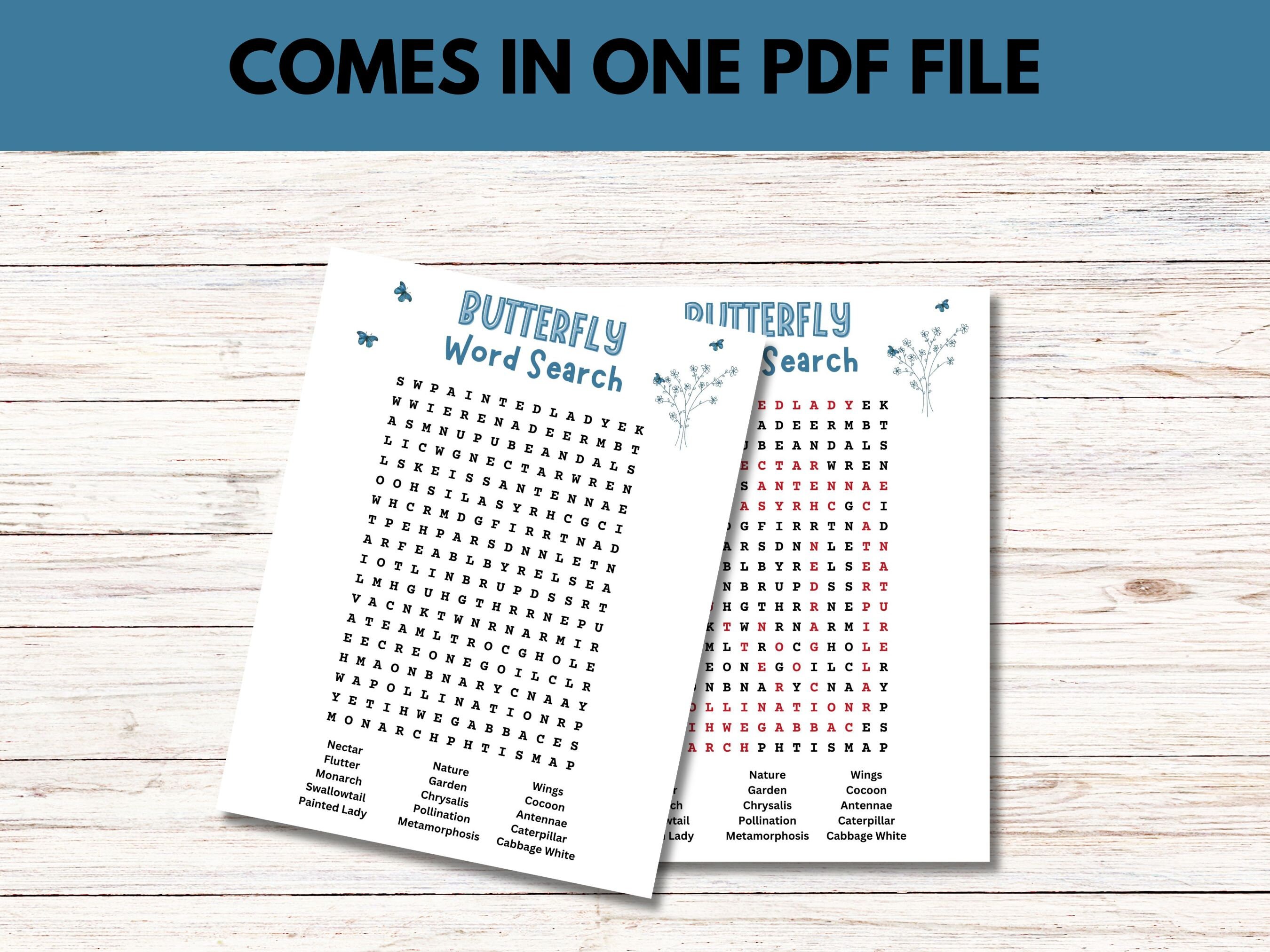 Butterfly Word Search, Spring Word Find, Spring Classroom Activity - Etsy