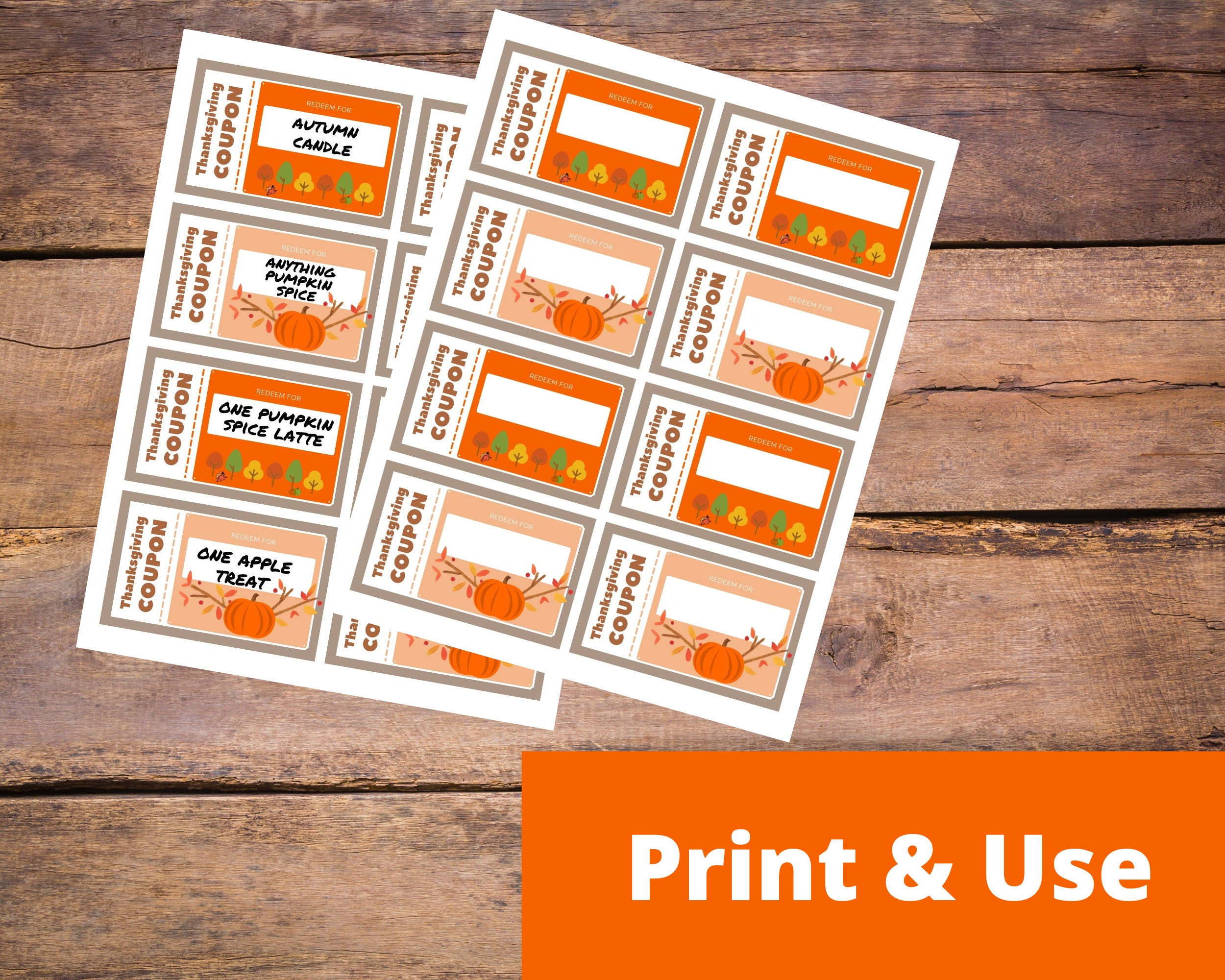 Thanksgiving Printable Coupons, Thanksgiving Gift Vouchers, Autumn ...