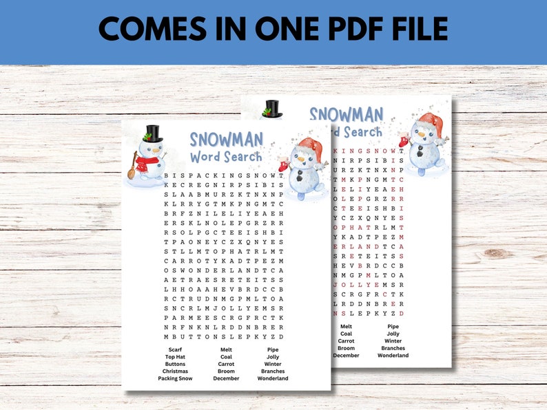 Snowman Word Search Printable, Christmas Word Find, Winter Word Hunt - Etsy
