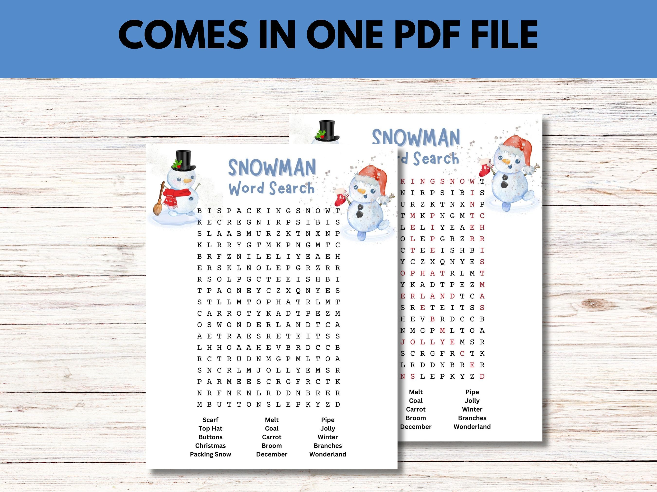 Snowman Word Search Printable, Christmas Word Find, Winter Word Hunt - Etsy