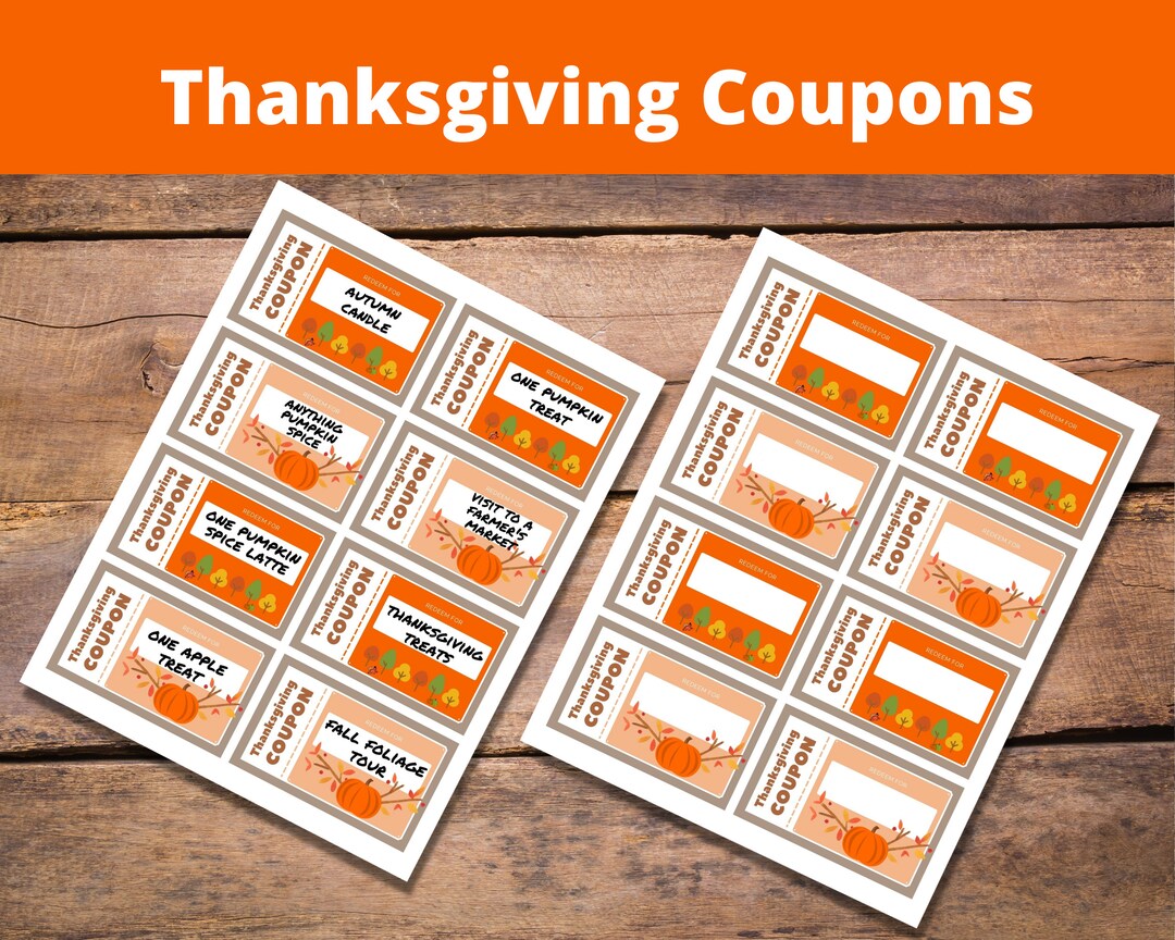 Thanksgiving Printable Coupons, Thanksgiving Gift Vouchers, Autumn ...