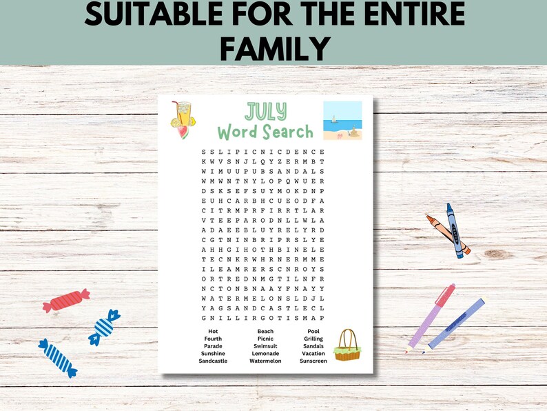 July Word Search, July Classroom Activity, Summer Word Search Puzzle - Etsy