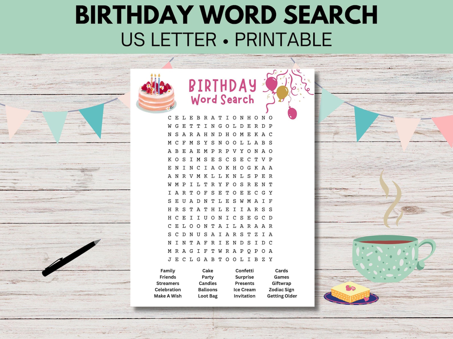 Printable Birthday Word Search, Birthday Puzzle for Kids & Adults ...