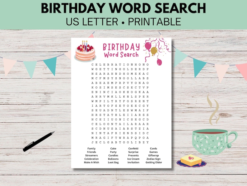 Printable Birthday Word Search, Birthday Puzzle for Kids & Adults ...