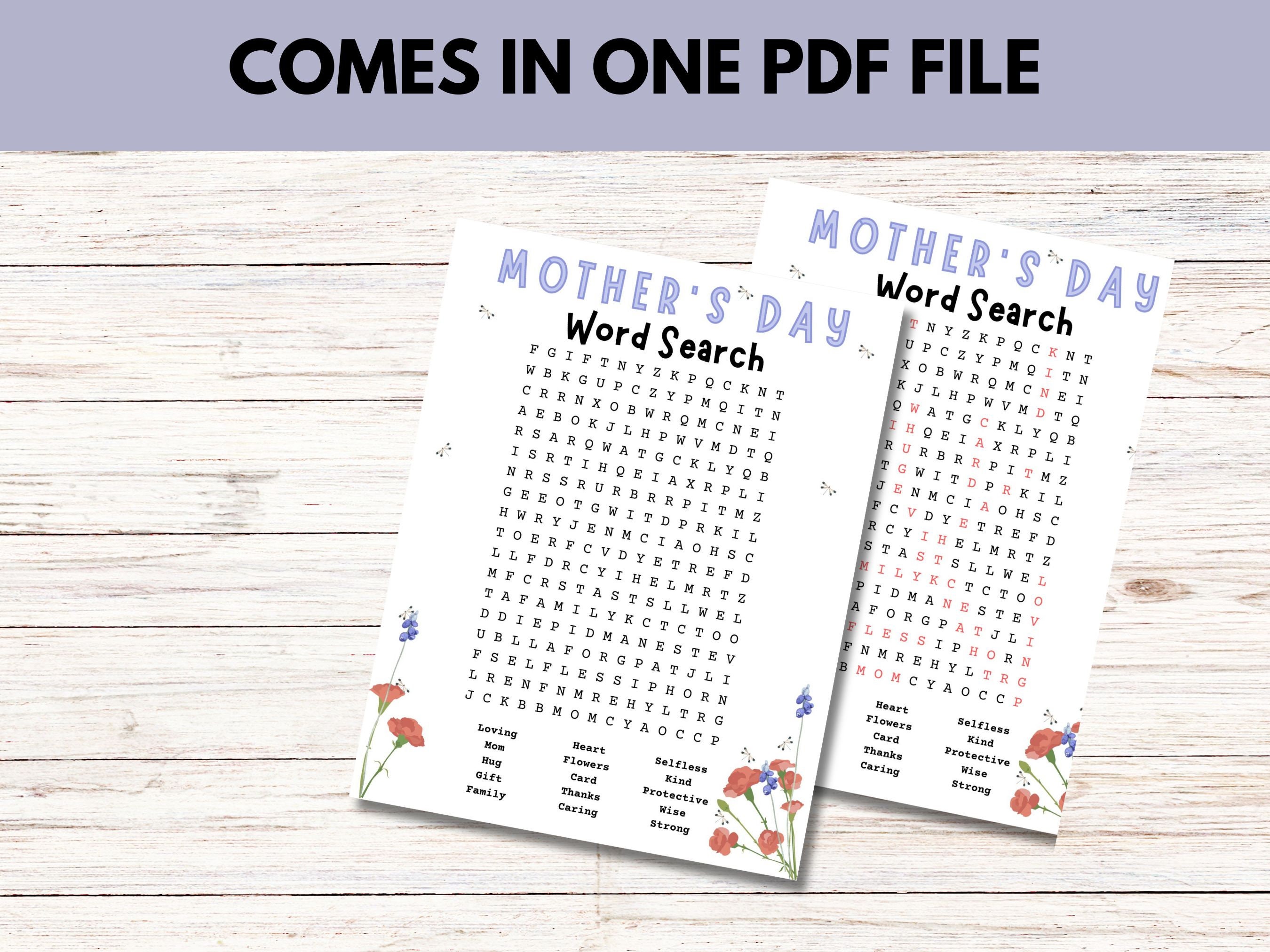 Mother's Day Word Search, Mothering Sunday Puzzle, Mother's Day ...