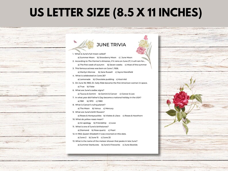 Printable June Trivia Game, Summer Party Quiz (digital Download) - Etsy