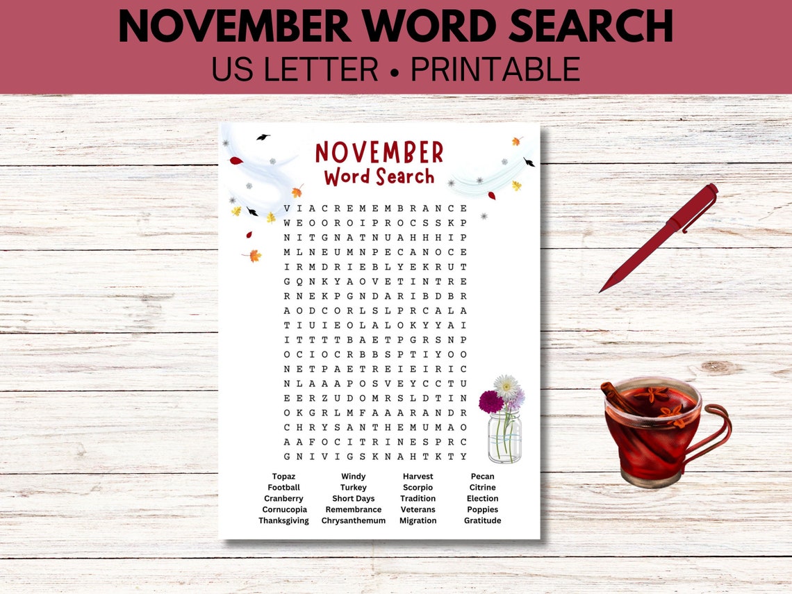 November Word Search, Autumn Word Find, Fall Printable Puzzle - Etsy
