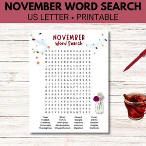 November Word Search, Autumn Word Find, Fall Printable Puzzle - Etsy