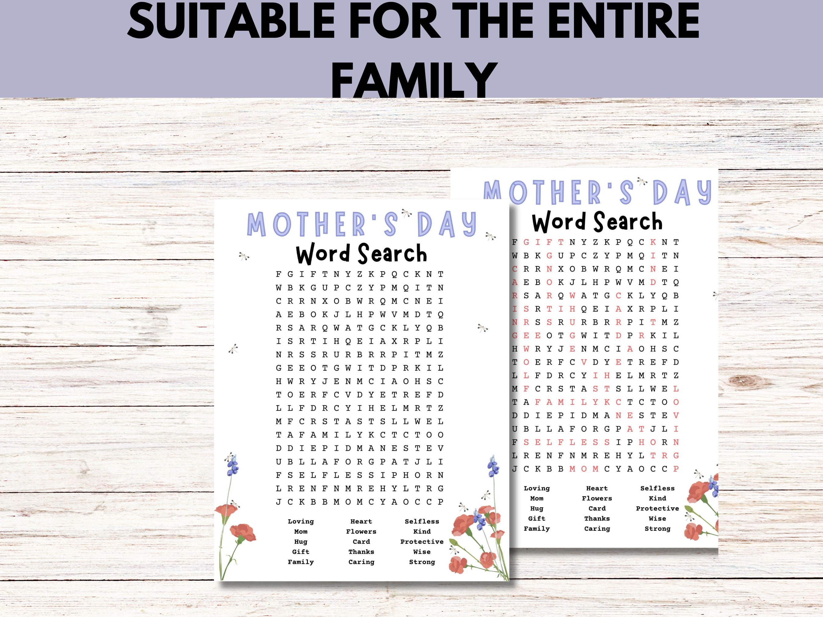 Mother's Day Word Search, Mothering Sunday Puzzle, Mother's Day ...
