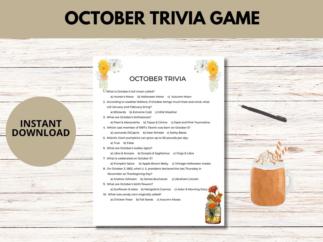 October Trivia Game, Fall Word Find, Autumn Classroom Activity - Etsy