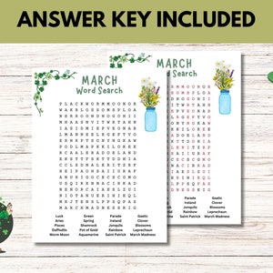 March Word Search Printable, Spring Word Find, Saint Patrick's Day Word ...