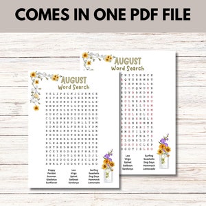 Printable August Word Search, Summer Word Find, Home-school Puzzle - Etsy