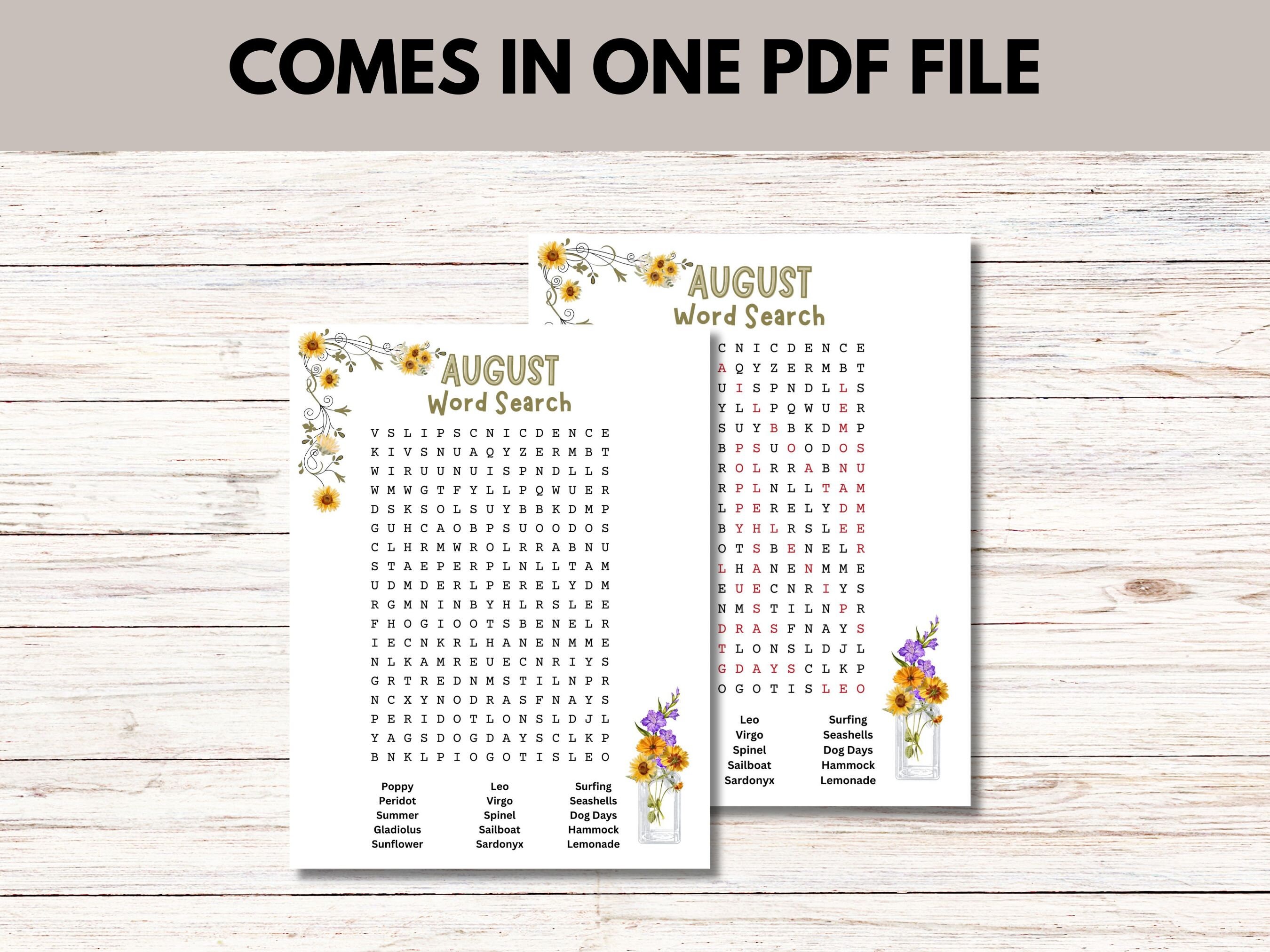 Printable August Word Search, Summer Word Find, Home-school Puzzle - Etsy